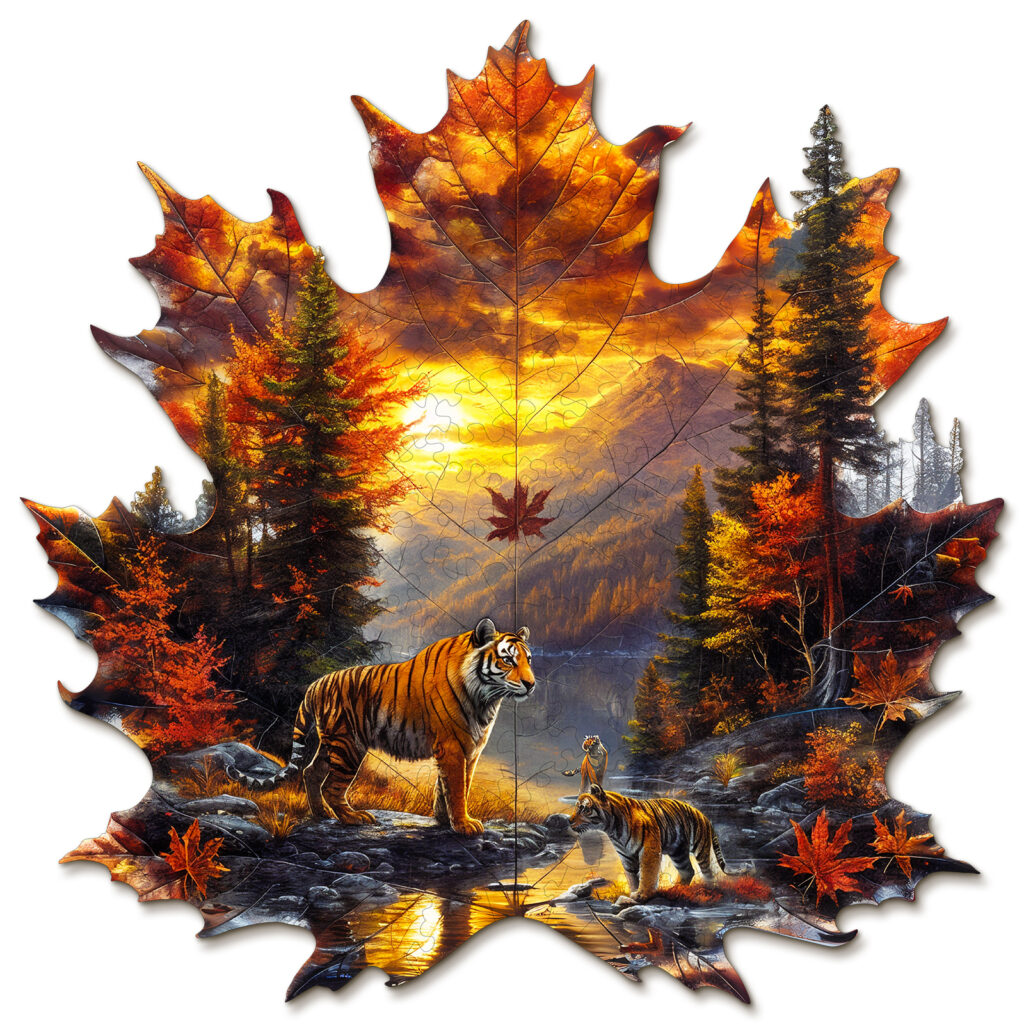 Wooden Jigsaw Puzzle – Maple Leaf Tiger - KaaYee Puzzles